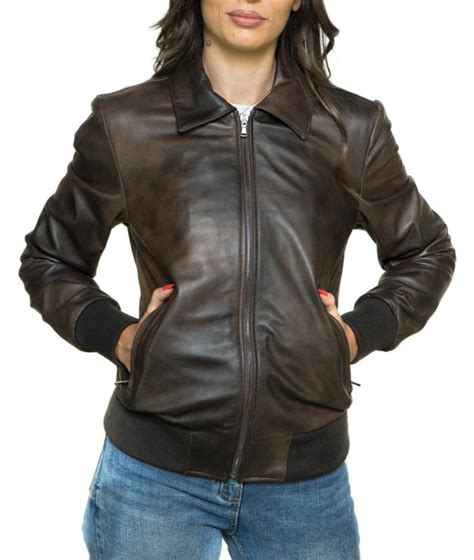 Womens Willow Brown Leather Bomber Jacket Amrika Leather