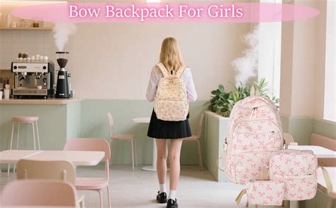 Bow Backpack For Girls Pink Aesthetic Daypack Nylon
