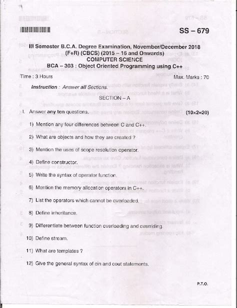 Bangalore University Bca Computer Science Bca 303 Object