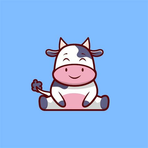 Premium Vector Cute Cow Sit Down Smile Cartoon Illustration Vector