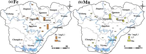 Spatial Distribution Of Fe A And Mn B In The Groundwater In The Download Scientific Diagram