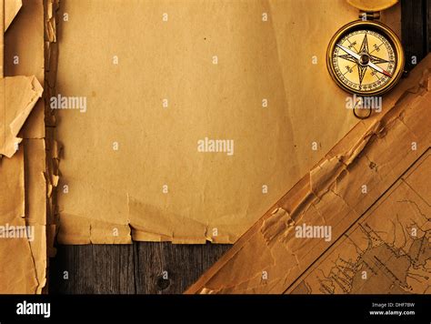 Antique Compass Over Old Map Stock Photo Alamy