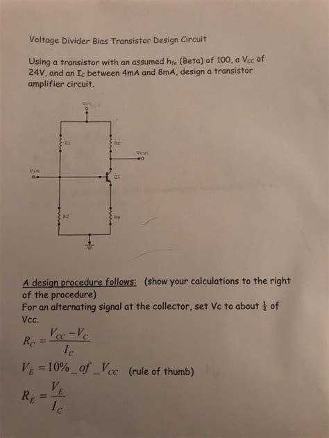 Solved Voltage Divider Bias Transistor Design Circuit Using