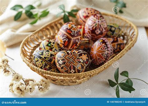 Easter Eggs Decorated With Wax Resist Technique Stock Image Image Of