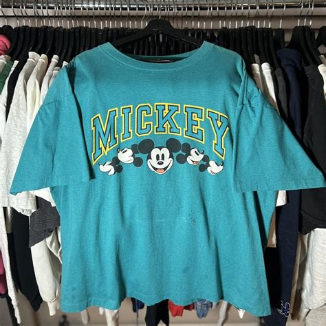 Vintage 90s Disney Mickey Mouse Tee In Turquoise And Depop