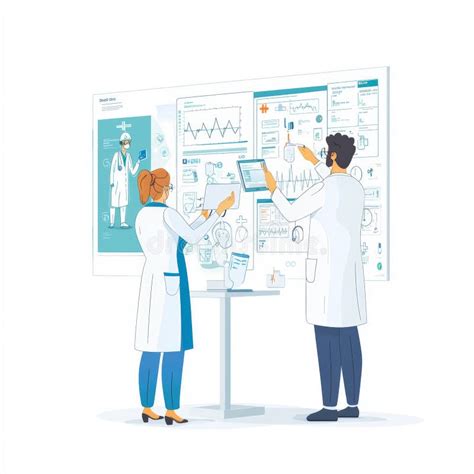Medical Professionals Analyzing Patient Data On Advanced Digital Interfaces Stock Illustration