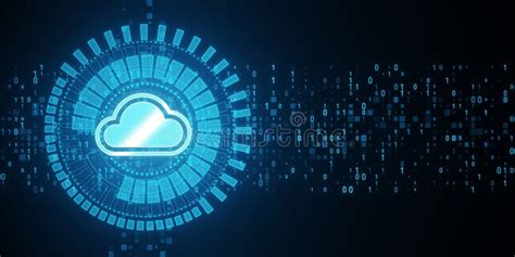 Creative Glowing Cloud Computing Hologram With Binary Coding On Dark