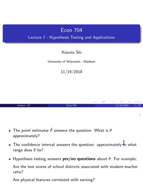 Lecture7 Hypothesis Testing And Applications Slides Annotated Pdf P Value Statistical