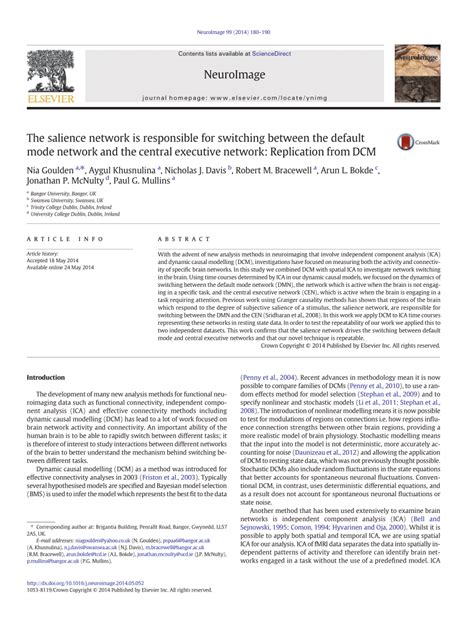 Pdf The Salience Network Is Responsible For Switching Between The Default Mode Network And The