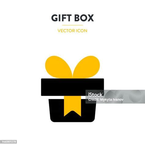 간단하고 간결 한 선물 상자의 벡터 아이콘입니다 흰색 배경에 검은색과 노란색 색상의 상자 아이콘입니다 로고 브랜드 회사에 대 한 라벨 선물 상자 패키지 개념에 대한 스톡