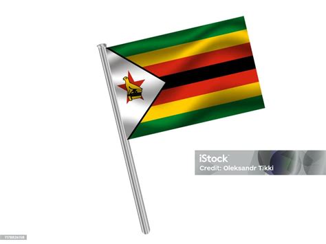 짐바브웨 국기 흰색 배경에 깃대와 그림자 흔들리는 효과 귀하의 비즈니스를 위해 원래 색상과 비율 벡터 일러스트레이션을 참조하십시오 국가 지리적 지역에 대한 스톡 벡터 아트
