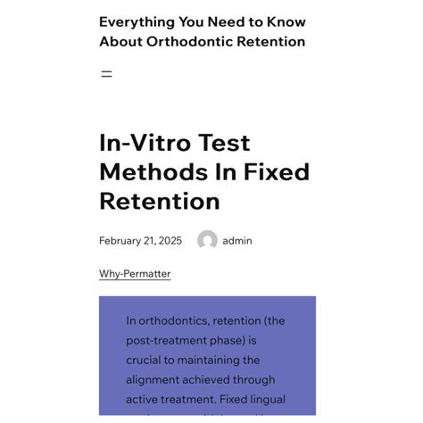 Why Niti Retainer In Vitro Test Methods In Fixed Retention Permatter