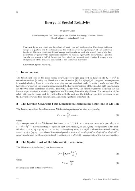 Pdf Energy In Special Relativity