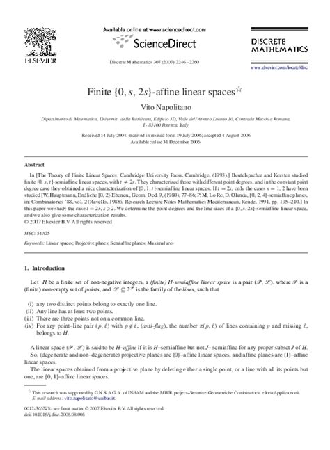 Pdf Finite Affine Linear Spaces