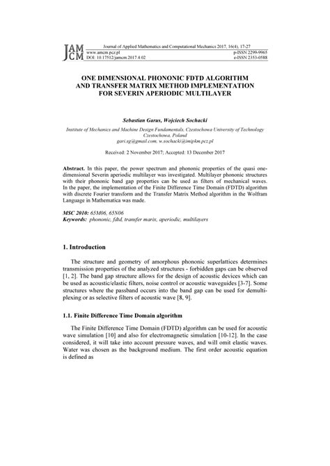 Pdf One Dimensional Phononic Fdtd Algorithm And Transfer Matrix Method Implementation For