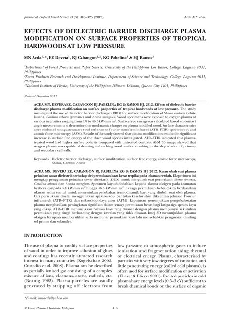 Pdf Effects Of Dielectric Barrier Discharge Plasma Modification On