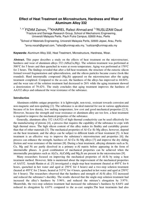 Pdf Effect Of Heat Treatment On Microstructure Hardness And Wear Of