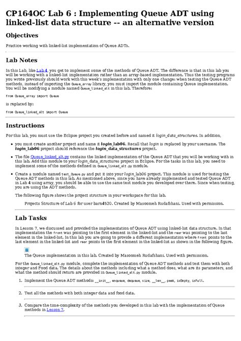Lab06linked Stack Cp164oc Lab 6 Implementing Queue Adt Using Linked List Data Structure An