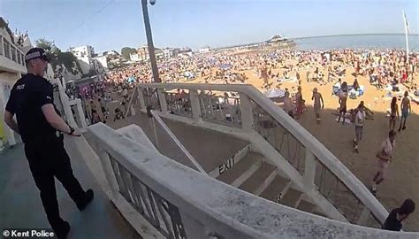 Moment Police Rush Onto Packed Beach To Arrest Youths And Pour Out