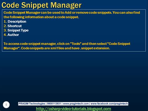 Sql Server Net And C Video Tutorial Part 71 Code Snippets In