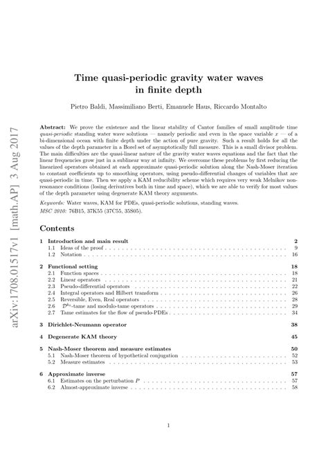Pdf Time Quasi Periodic Gravity Water Waves In Finite Depth