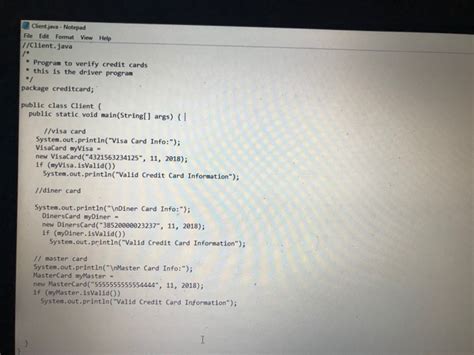 template assignment credit card validation program