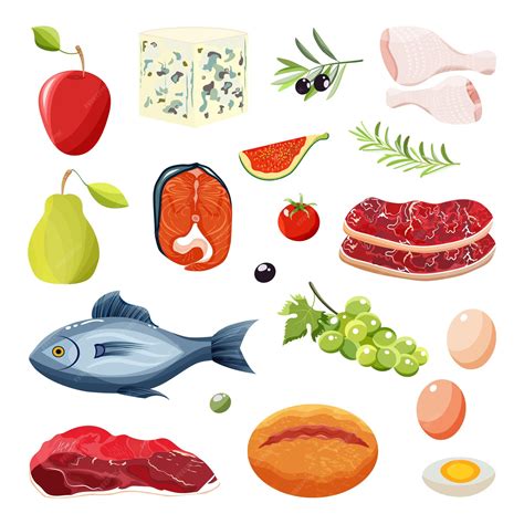Conjunto De Productos Diarios Pescado Carne Pollo Frutas Carne Huevos