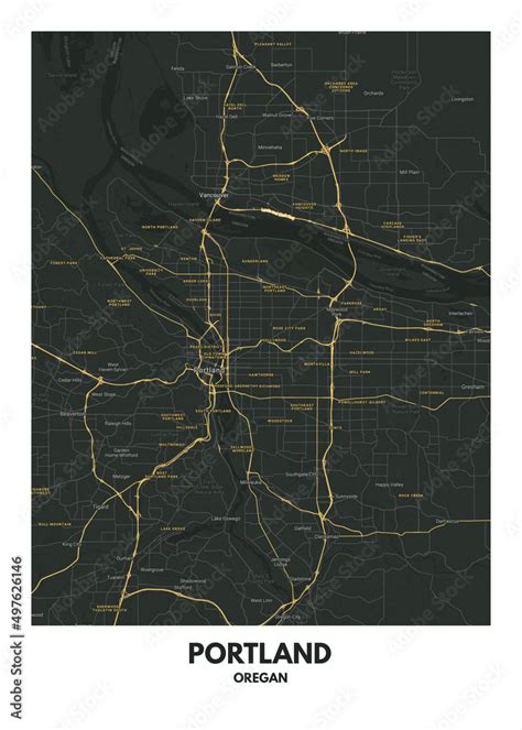 Poster Portland Oregan Map Road Map Illustration Of Portland Oregan Streets