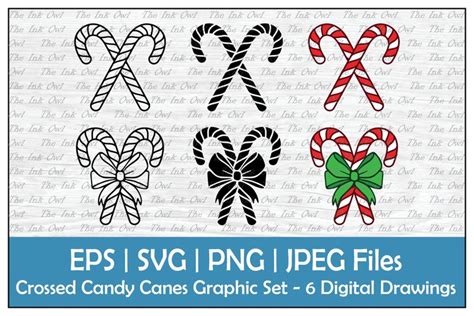 Crossed Candy Canes Outline Silhouette And Color Clipart Set