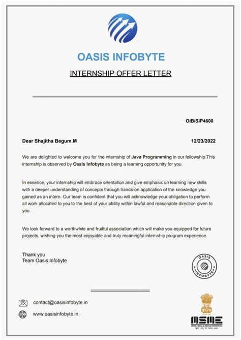 Shajitha Begum On Linkedin Intern Oasisinfobyte Programming Java Thankyou