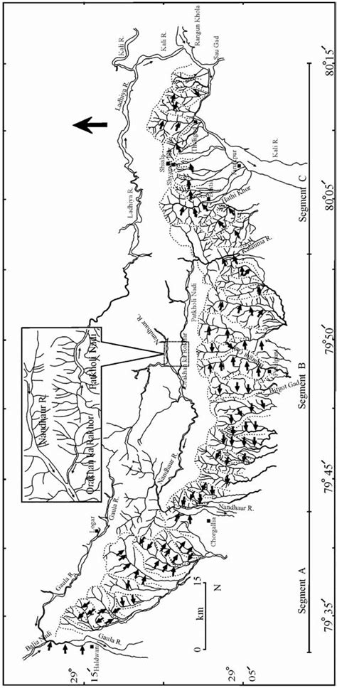 Map Showing Various Stream Migration Patterns Along The Mountain Front