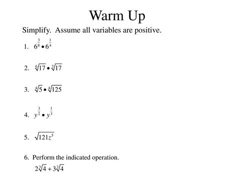 Warm Up Simplify Assume All Variables Are Positive Ppt Download