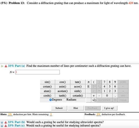 Solved Problem Consider A Diffraction Grating That Chegg