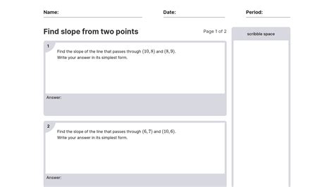 Find Slope From Two Points Worksheets [pdf] Algebra 1 Math