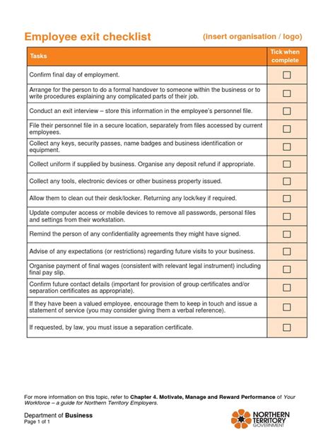 Employee Exit Checklist Pdf