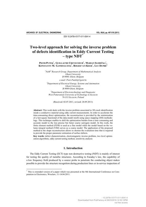 Pdf Two Level Approach For Solving The Inverse Problem Of Defects Identification In Eddy