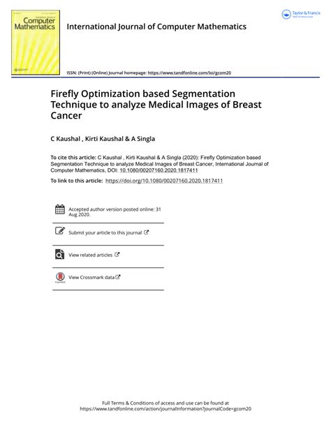 Pdf Firefly Optimization Based Segmentation Technique To Analyze