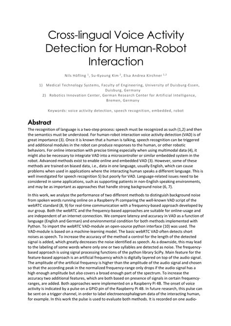 Pdf Cross Lingual Voice Activity Detection For Human Robot Interaction