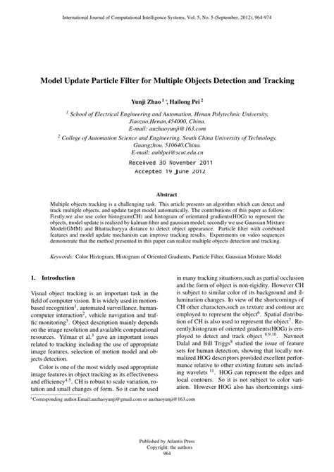 Pdf Model Update Particle Filter For Multiple Objects Detection And