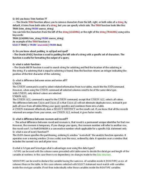 Understanding Oracle Sql Functions And Concepts Through Question And