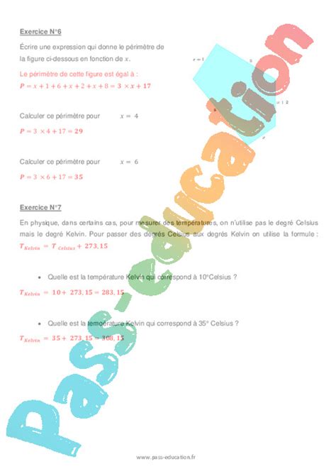 Produire Utiliser Une Expression Littérale Calcul Littéral Examen Evaluation Bilan