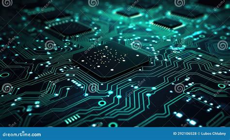 Futuristic Neon Microprocessor On Blue Background Integrated Microchip
