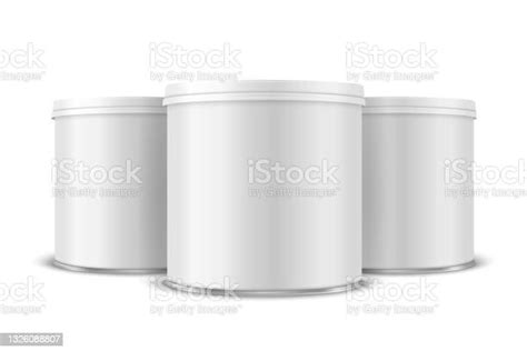 3 벡터 3d 현실적인 빈 흰색 검은 금속 주석 뚜껑 통조림 식품 감자 칩 포장 세트 흰색 배경에 격리 작은 크기 디자인 템플릿