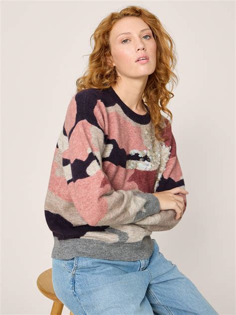 Patchwork Sparkle Jumper In Grey Multi White Stuff
