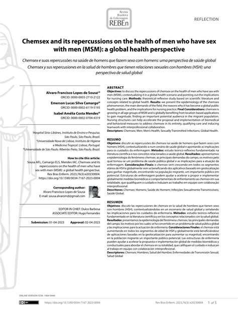 Pdf Chemsex And Its Repercussions On The Health Of Men Who Have Sex With Men Msm A Global
