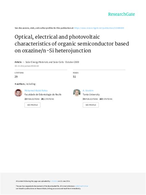 Pdf Optical Electrical And Photovoltaic Characteristics Of Organic Semiconductor Based On