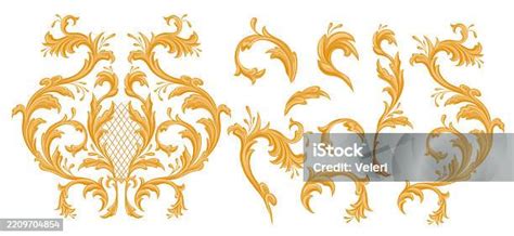 황금 빈티지 꽃 요소의 벡터 세트입니다 배경에서 고립 된 꽃의 번영의 고급 컬렉션 바로크 세공 꽃 클립 아트 0명에 대한 스톡 벡터 아트 및 기타 이미지 Istock