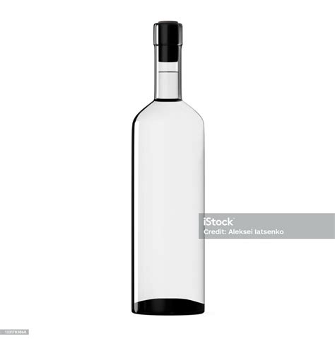 흰색 배경에 고립 된 투명 와인 병 3d 일러스트레이션 흰색 유리 보르도 빈 디자인 템플릿 바 항목 모형 사진 그림자가 있는