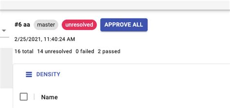testrun list approve all button the bottom of the line showing statistics kind of gets