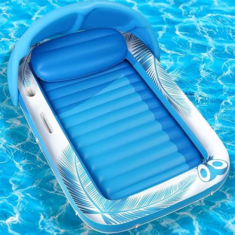 Inflatable Tanning Pool Floats Adult Lounger With Canopy